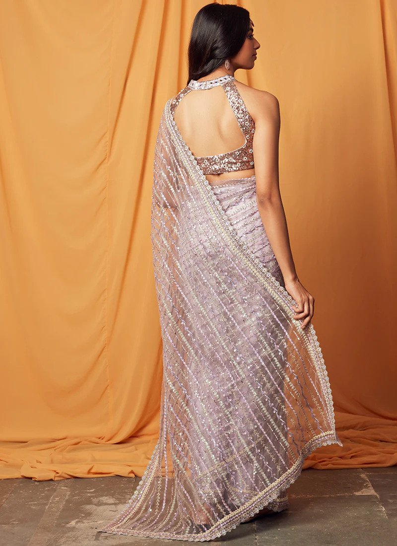 Light Purple and Gold Net Saree – TOSHI STYLE